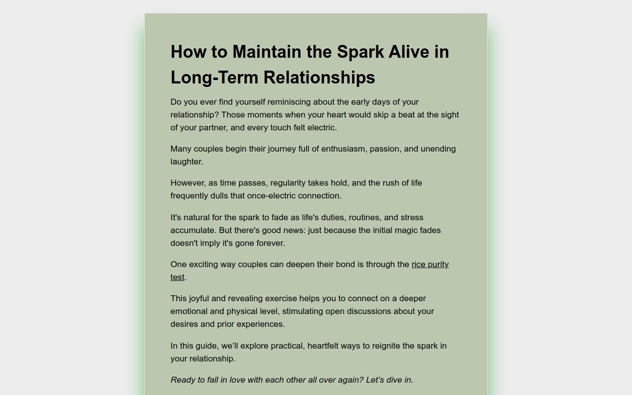 How to Maintain the Spark Alive in Long-Term Relationships
